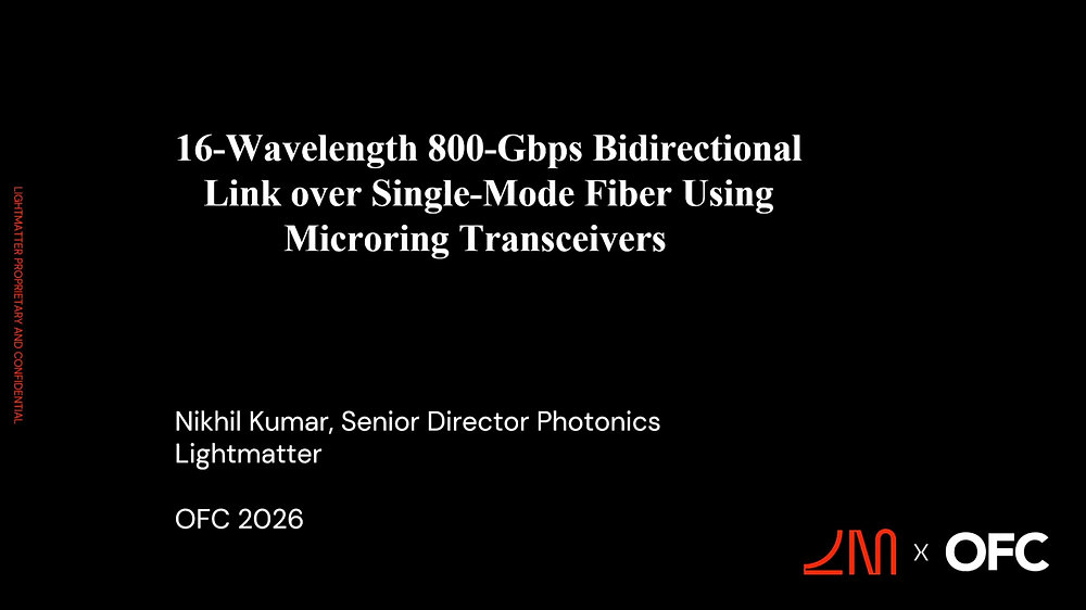 OFC2026 - 16波長 800-Gbps 雙向矽光子互連技術 - Lightmatter
