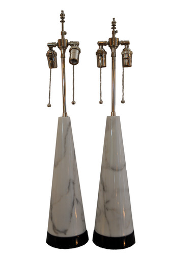 Unique Pair of Custom White Marble Cone Lamps | heathlighting