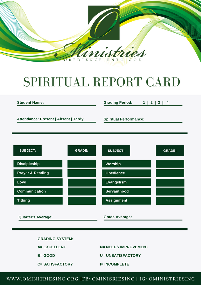 SUBJECT: “1st Quarter Spiritual Report Card…Due Now.”