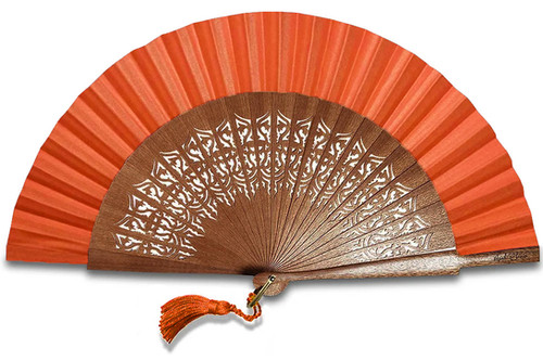 Andalus orange - éventail en bois de sipo | rosahblanca