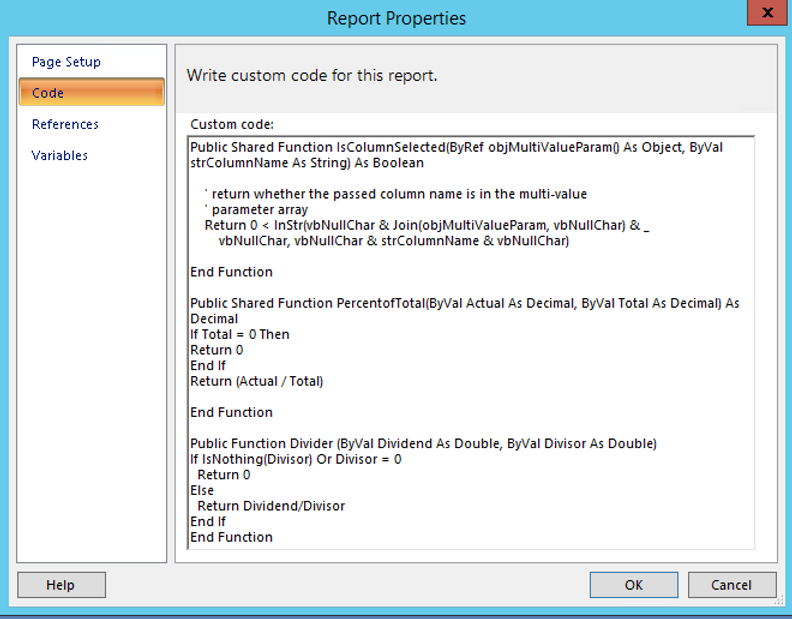 Adding "code" to SSRS Reports, I finally get it....