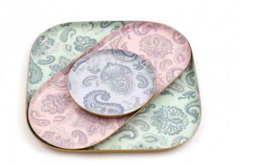Set of Three Pastel Paisley Print Trays | parkslane.co.uk