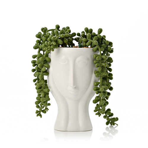 White Ceramic Face Planter with Faux Plant | parkslane.co.uk