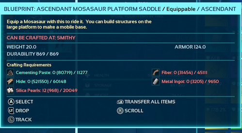 Max Mosasaur Ascendant Platform Saddle Blueprint (Cross PVE Bryar) | Arksales.org