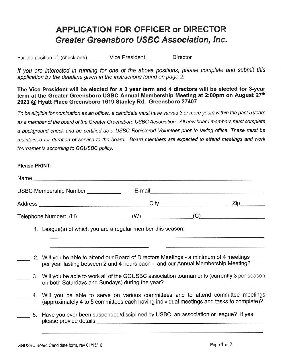 Forms & Applications | Greater Greensboro USBC