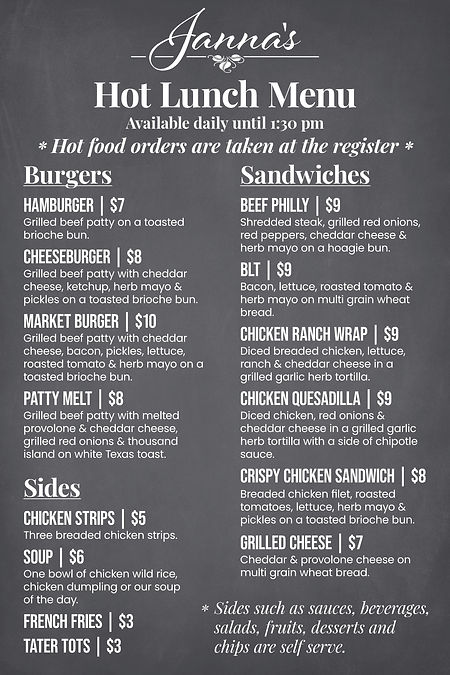 Hot Breakfast and Lunch Menu | Janna's Market Grill | Faribault, Minnnesota