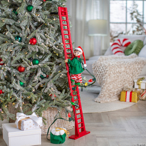 43" Animated Ladder Climbing Elf Christmas Decoration | Haunted Props