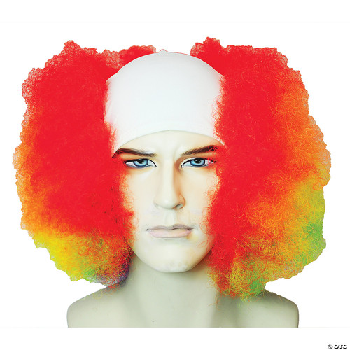 Adults Off-White Cloth Bald Top Curly Clown Wig - Rainbow | Haunted Props