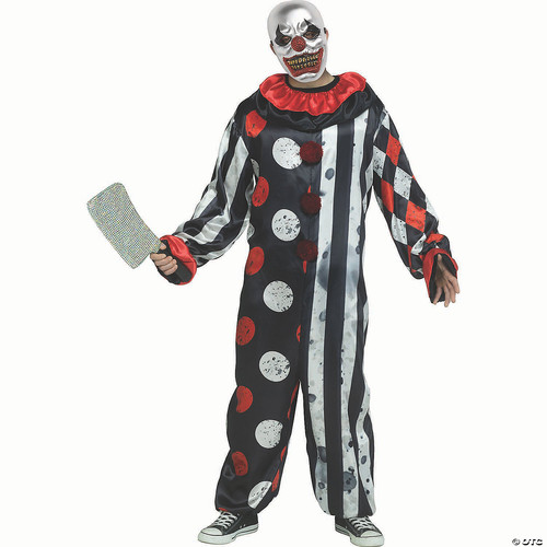 Adults Black, White & Red Big Top Bling Clown Costume | Haunted Props