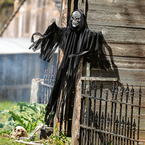 4 Ft. Hanging Animated Black Skeleton Reaper Halloween Decoration ...