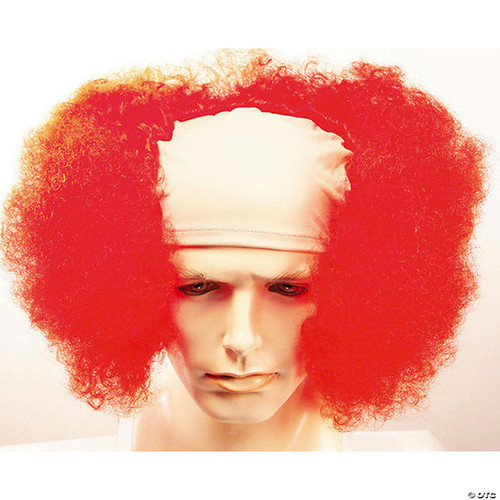 Adults Off-White Cloth Bald Top Curly Clown Wig - Red | Haunted Props