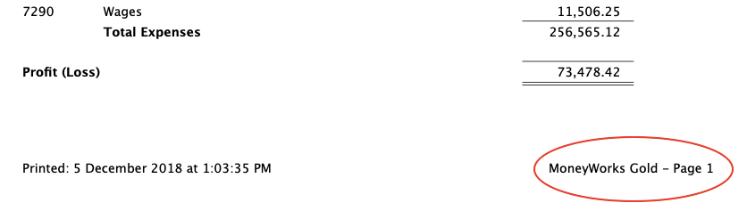 Print page number on the report