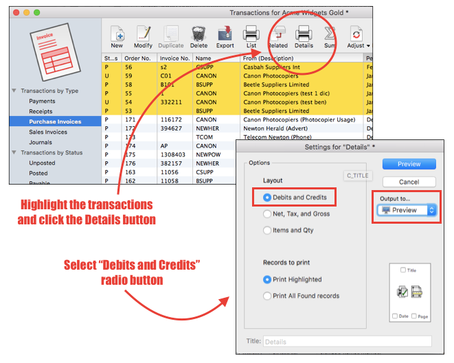 The double entry of a transaction