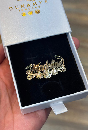 Custom Flower Design Nameplate | Dunamys Jewelry
