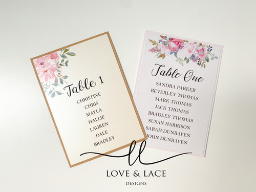 Print Design Table Plan Cards | Love & Lace Designs