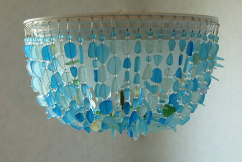 Sea Glass Ceiling Light Fixture Chandelier Lighting FLUSH MOUNT Coastal ...