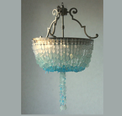 Sea Glass Chandelier Ombre Semi-FLUSH Coastal Decor Beach Glass Ceiling ...