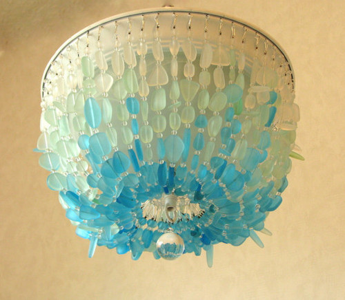 Sea Glass Chandelier Lighting Fixture FLUSH MOUNT Coastal Decor Beach ...