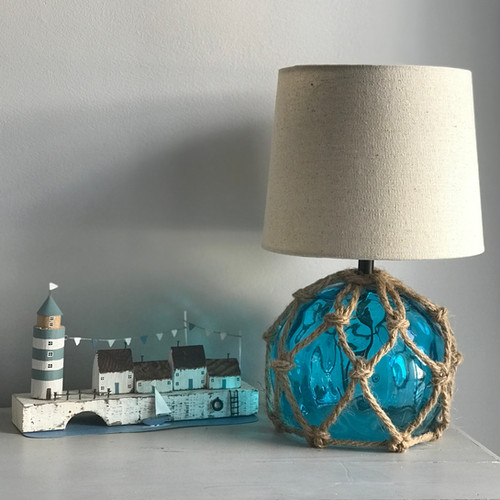 SMALL BLUE GLASS FISHING FLOAT LAMP | The Coastal Lifestyle Company