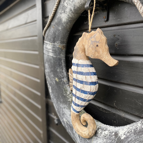 LARGE BLUE & WHITE STRIPE SEAHORSE HANGER | The Coastal Lifestyle Company
