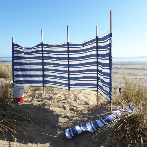 BLUE & WHITE STRIPED CANVAS WINDBREAK | The Coastal Lifestyle Company