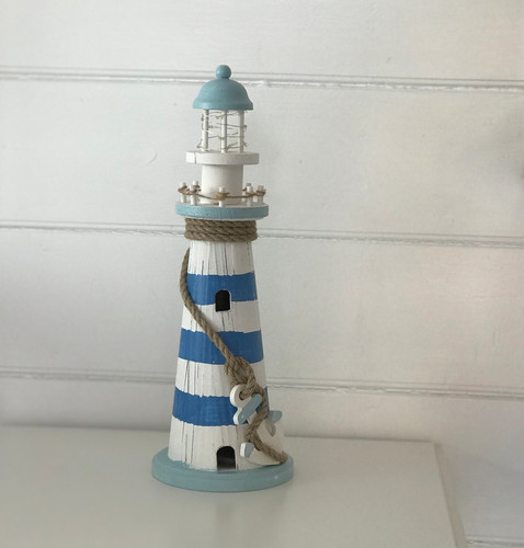 BLUE & WHITE STRIPE LIGHTHOUSE WITH LED LIGHTS | The Coastal Lifestyle ...