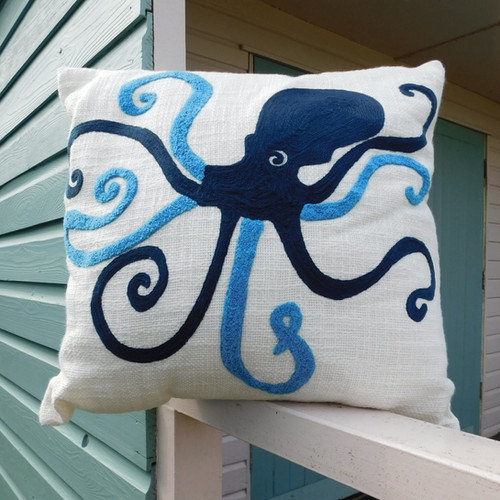EMBROIDERED OCTOPUS CUSHION | The Coastal Lifestyle Company