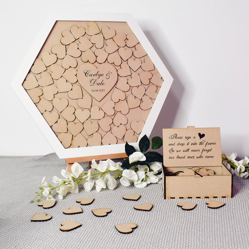 Hexagon Shape Guest Book Drop Box - 110 Hearts | POSH TOPPERS