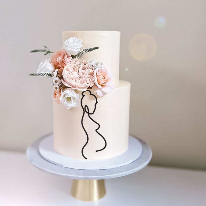 Pregnant Belly Line Art - Cake Plaque | POSH TOPPERS