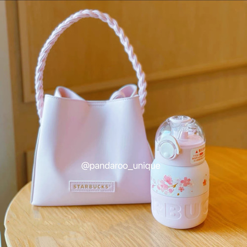 Pink Sakura Stainless Steel Straw Cup with Bag | Pandaroo Unique