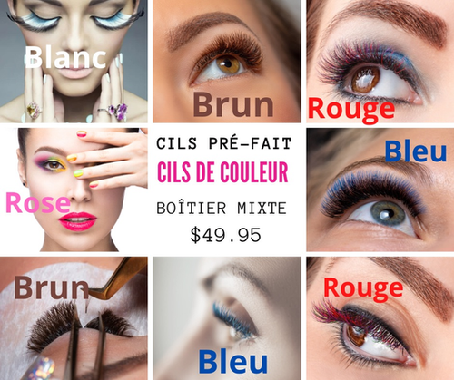 Cils pré -fait boîtier couleur 6D-D0.05 mixte 1200 bouquets | Cils Import