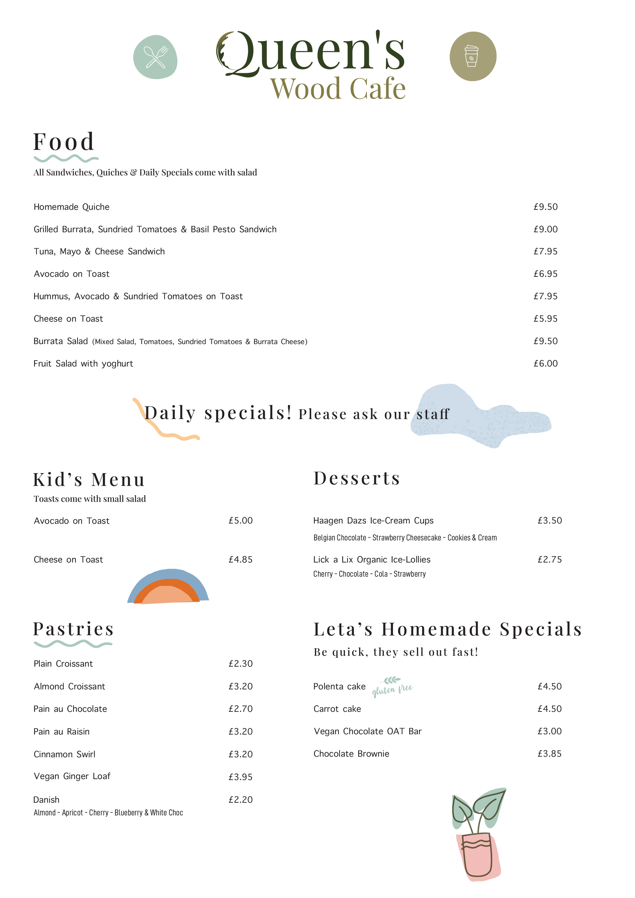 Menu | Queen's Wood Cafe