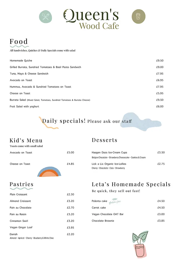 Menu | Queen's Wood Cafe