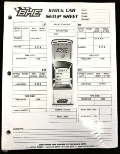 SET UP & RACE RECORD SHEETS | bobharrisent