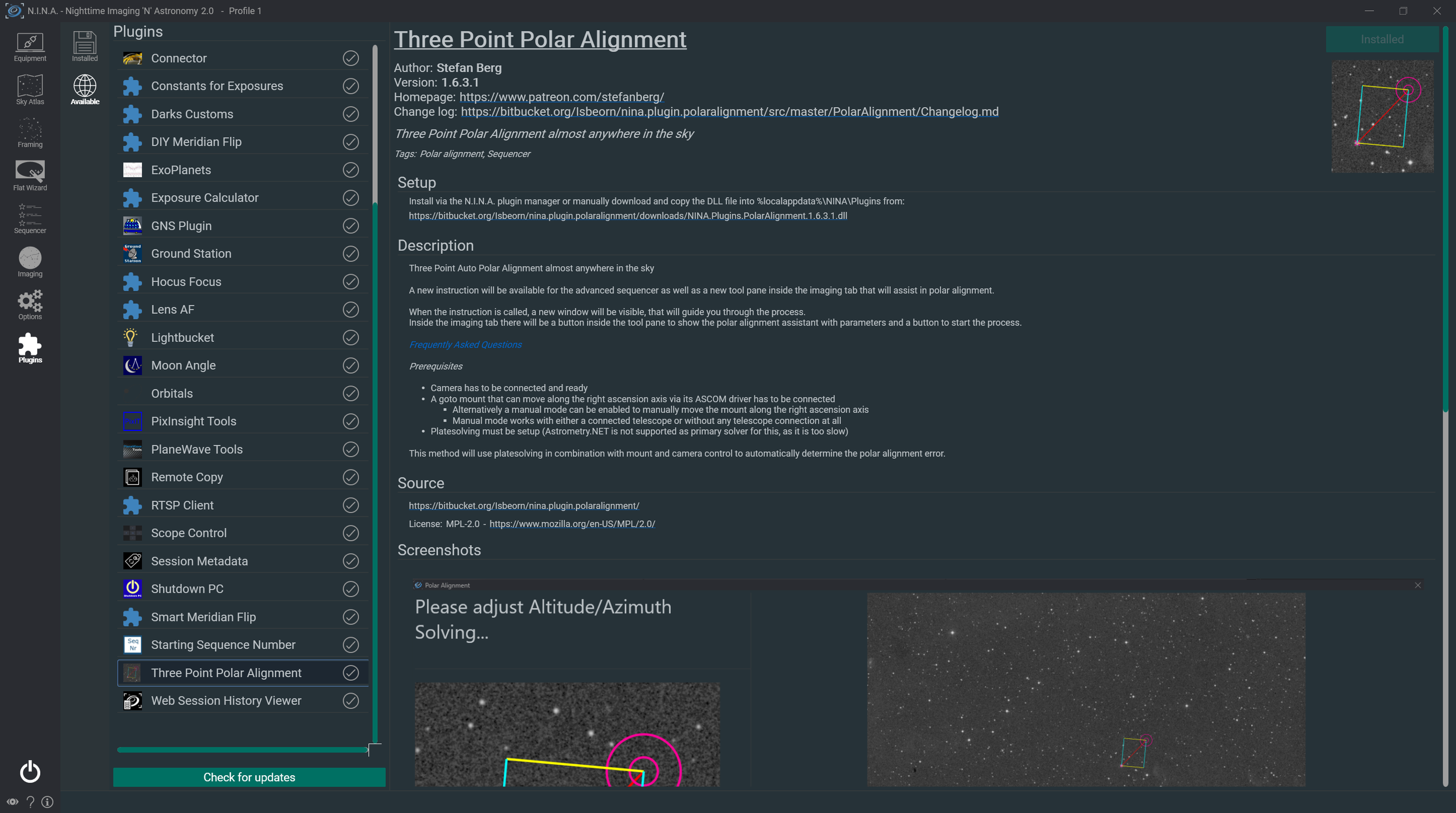 Three Point Polar Alignment in NINA | Astro Benn
