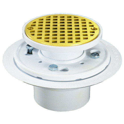 No-Caulk Low Profile Bolt-Down Drain with Cast Brass Finish Strainer ...