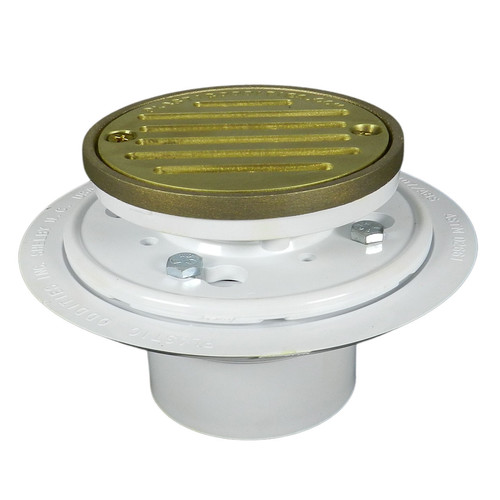 No-Caulk Low Profile Bolt-Down Drain with Round Ring with Cast Brass ...