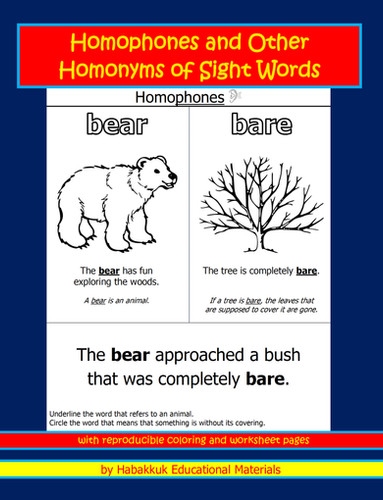 Homophones and Other Homonyms of Sight Words | Mysite