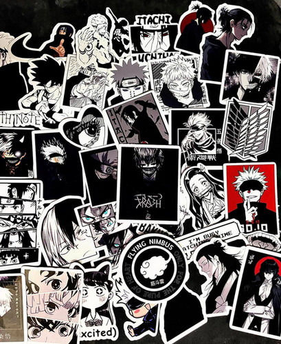 B&W Aesthetic Anime Sticker Set | Pack Of 42 | Stickerfever.in