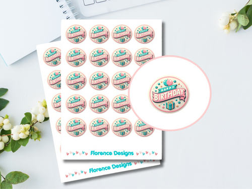 Happy birthday Planner stickers, Sticker sheet for gifts | Florence Designs