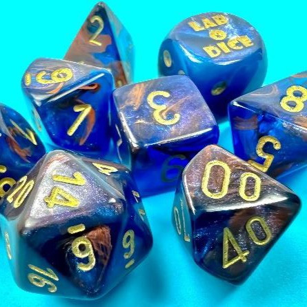 Chessex Lab Dice Lustrous® Polyhedral Azurite/gold | LindormDice