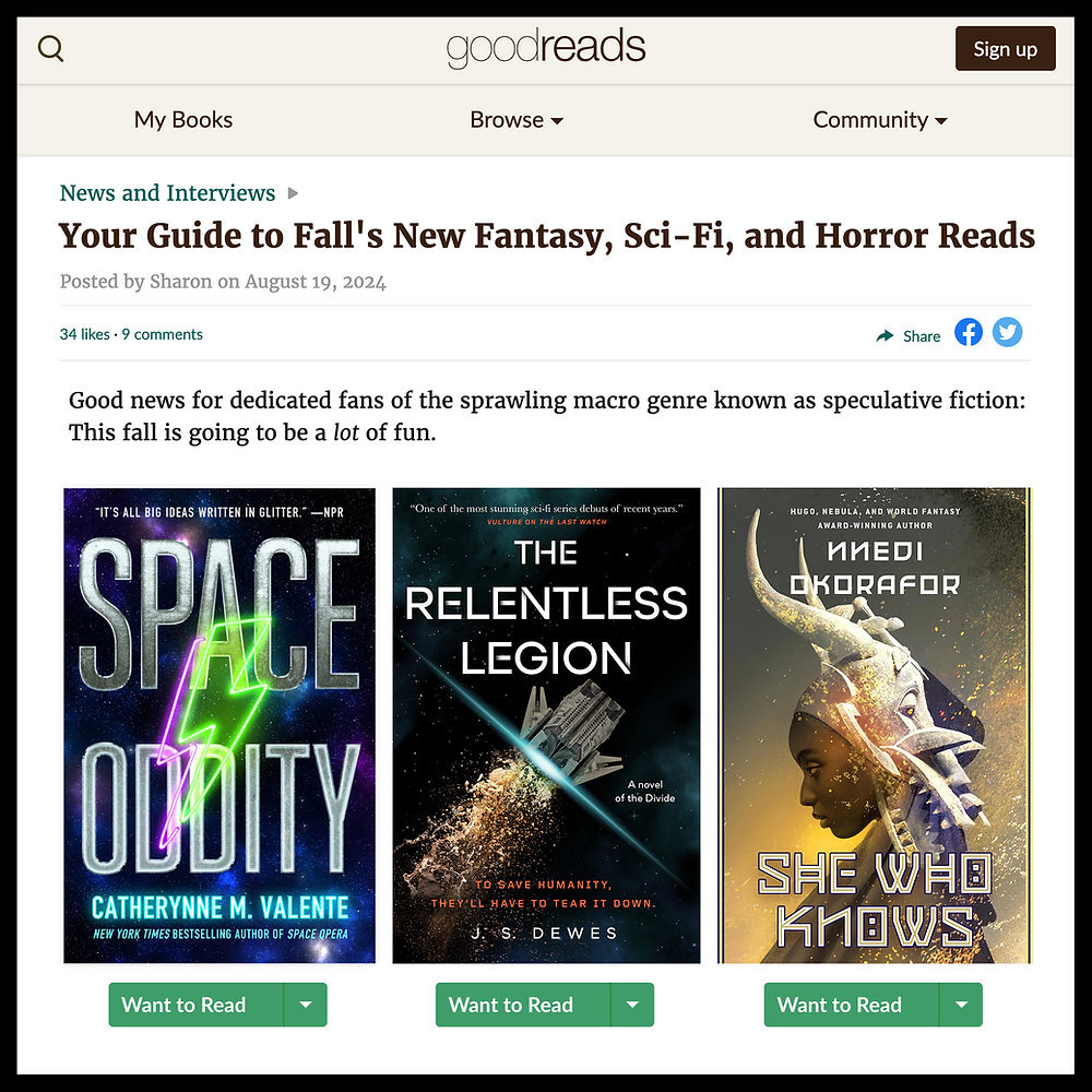 The Relentless Legion » Goodreads' Guide to Fall's New Sci-Fi, Fantasy ...