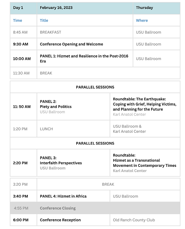 Schedule | Conference on Hizmet