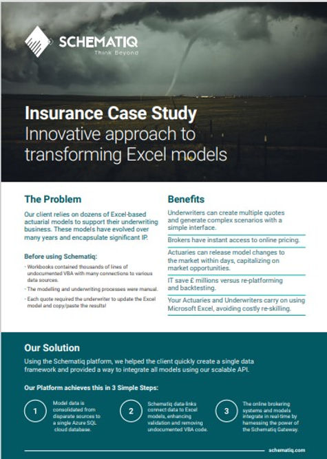 Transforming Excel pricing models – a Schematiq Insurance Case Study