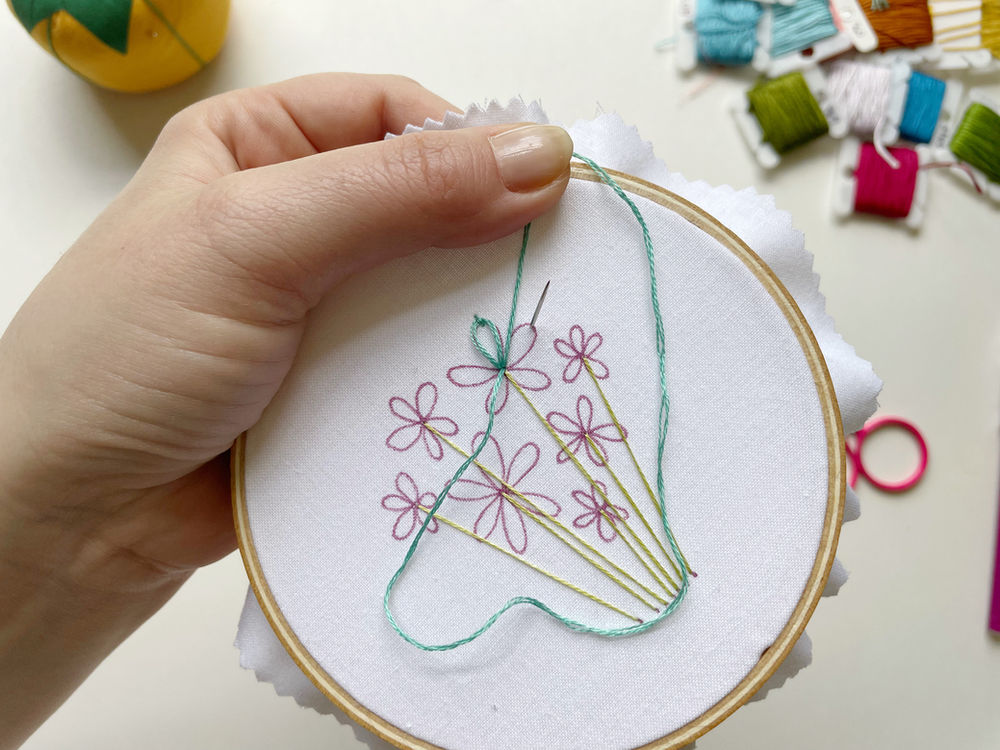 Detached chain stitch flowers
