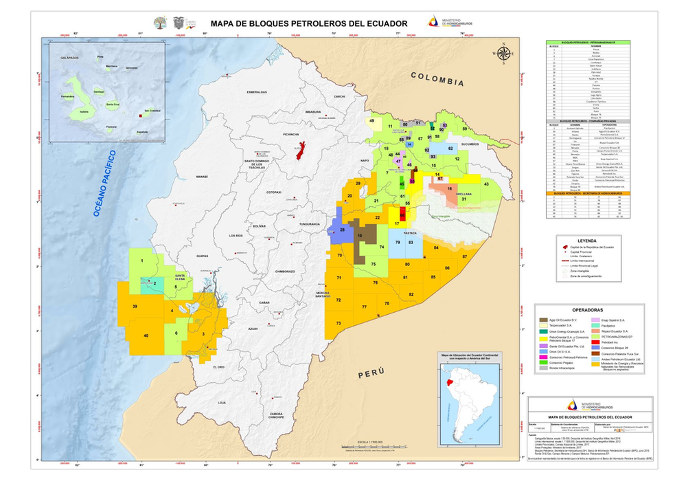 Mapa de bloques petroleros de Ecuador