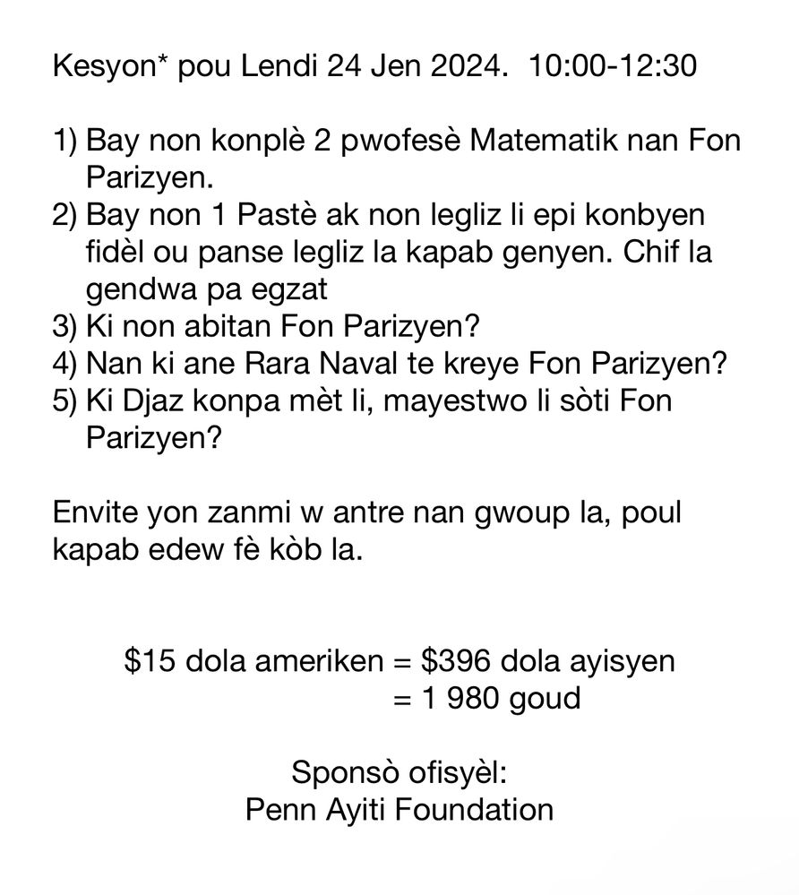 Byenvini tout moun. Men premye kesyon yo. Bòn chans ak premye gayan ...