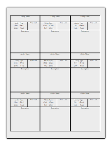 Printable Ability Card Sheet | Fortuna Parcarum