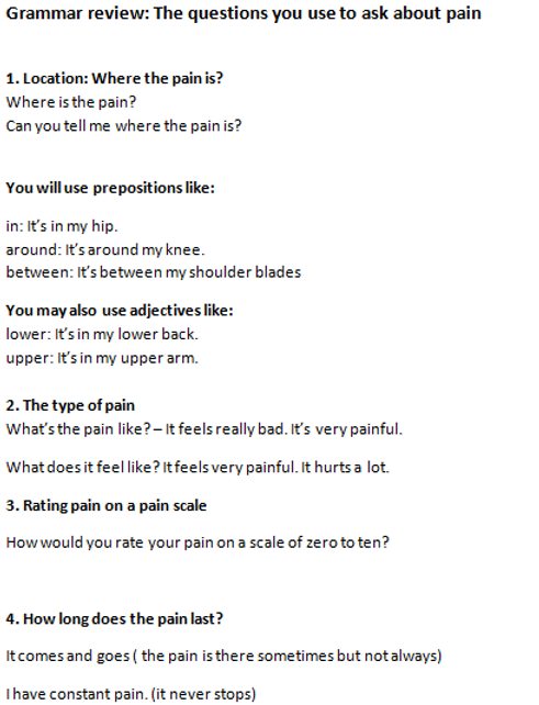 Lesson 5: Talking about pain | teach-emp