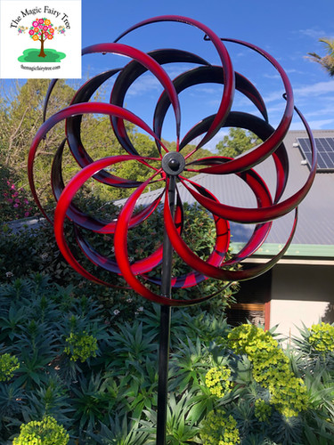 Red Round Metal Kaleidoscope Windmill | the-magic-fairy-tree